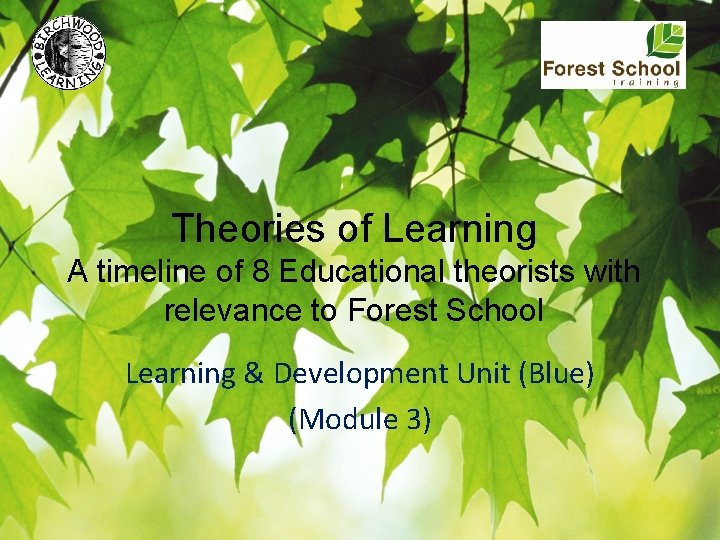 Theories of Learning A timeline of 8 Educational