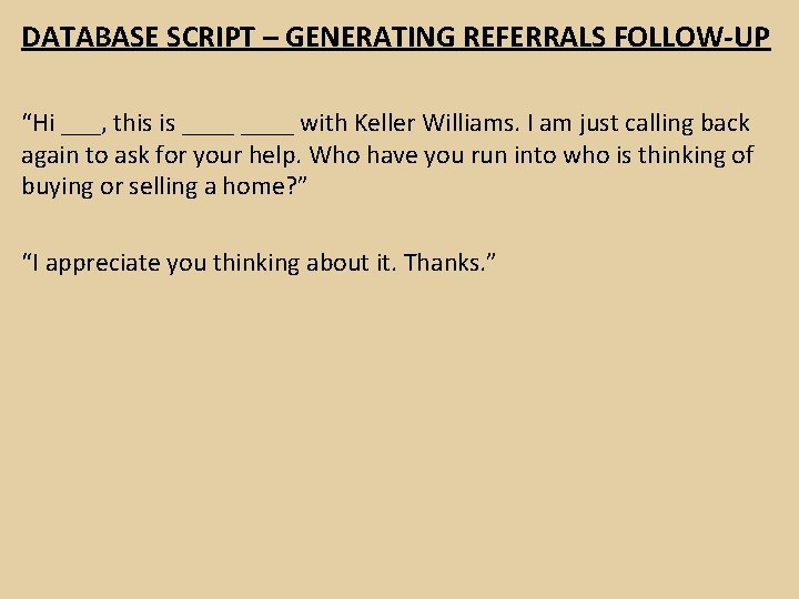 DATABASE CLASSIFICATIONS 1 ADVANCED ADVOCATES Raving Fans vendors