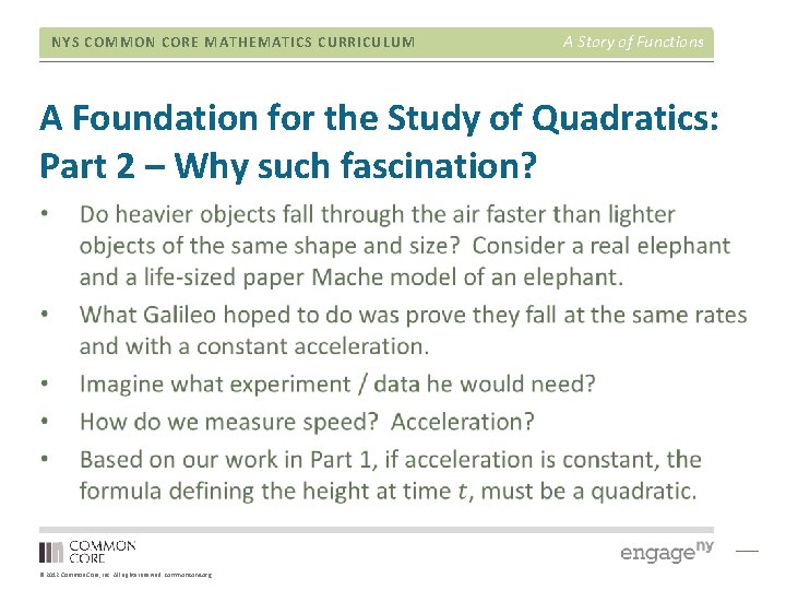 NYS COMMON CORE MATHEMATICS CURRICULUM A Story of