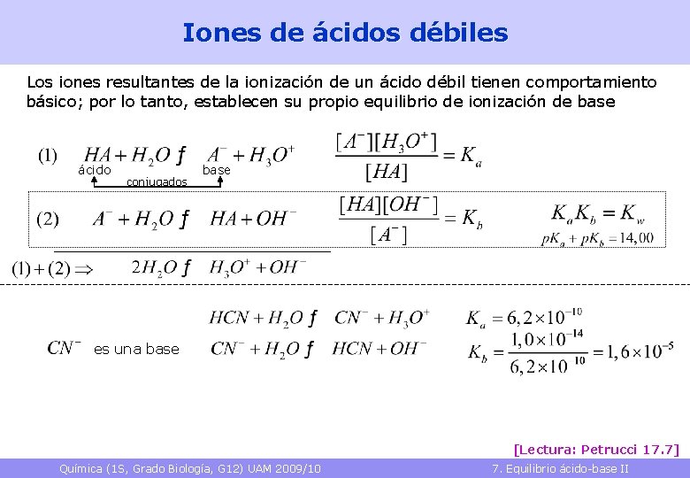 7 Equilibrios cidobase II Qumica 1 S Grado