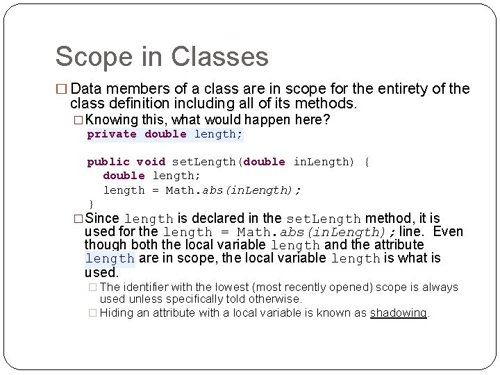 Classes Documentation Method Overloading Scope Packages and Finding