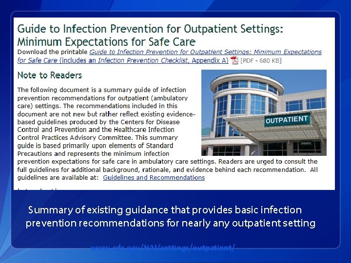 Safe Care Everywhere Infection Prevention in Outpatient Settings