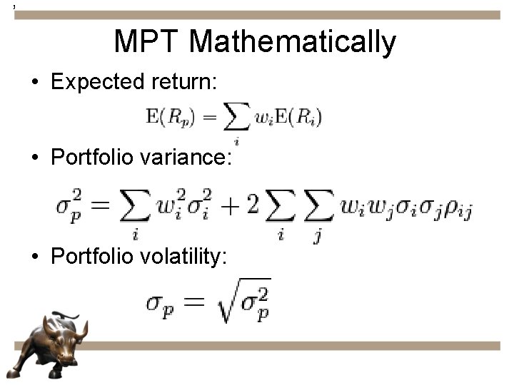 Moden Portfolio Theory Dan Thaler Definition Proposes how