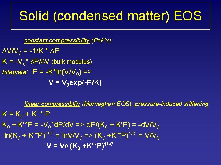 PressureVolume Equations of State Motivation Describing the compression