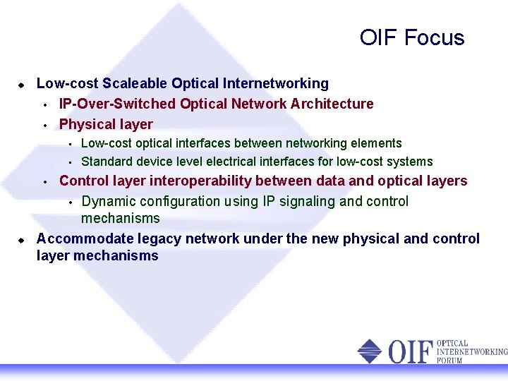 An OIF Overview ITU All Star Network Access