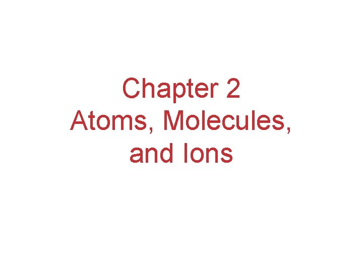 Chapter 2 Atoms Molecules and Ions Atomic Theory