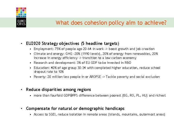 Cohesion policy framework for integrated sustainable urban development