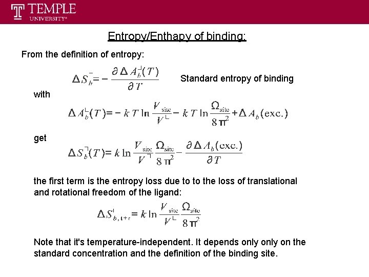 Statistical Thermodynamics Lecture 9 Theory of NonCovalent Binding