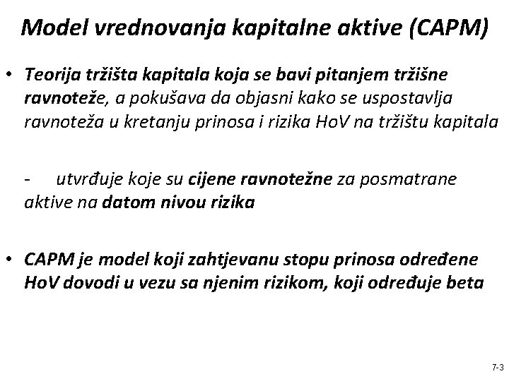 MODEL VREDNOVANJA KAPITALNE AKTIVE I TEORIJA ARBITRANOG VREDNOVANJA