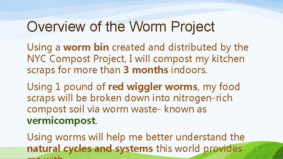 WORM WORLD Overview of the Worm Project Using