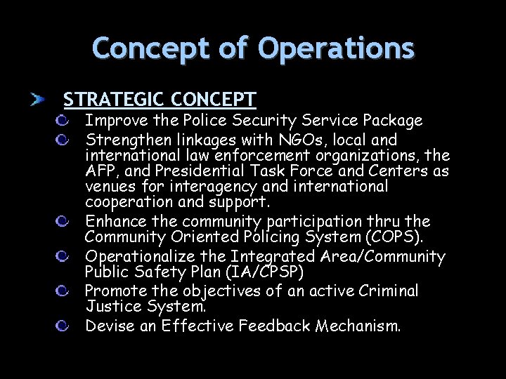 Police Operations Refers to those activity conducted in