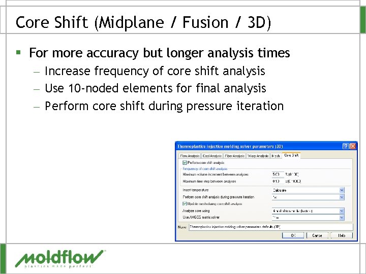 Flow Analysis Process Settings Detail Supported Molding Processes