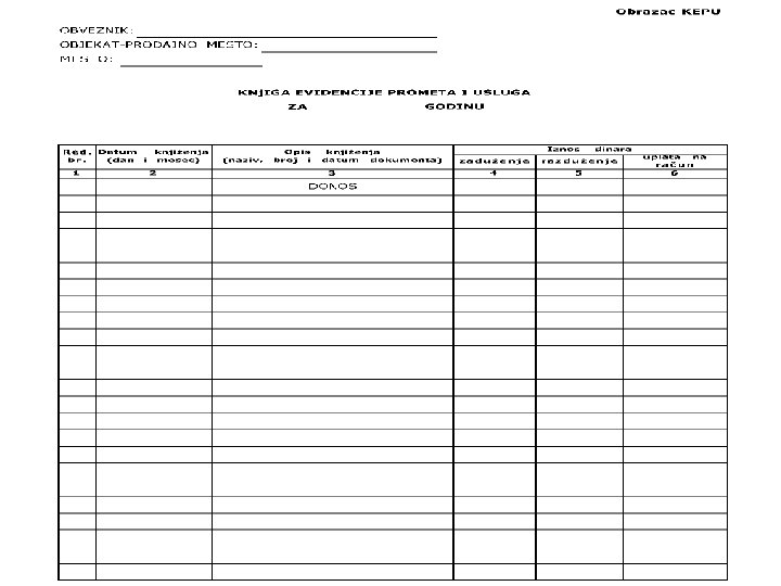 KEPU KNJIGA KEPU KNJIGA EVIDENCIJE PROMETA ROBE I