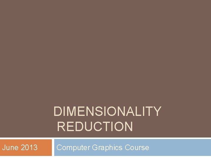 DIMENSIONALITY REDUCTION June 2013 Computer Graphics Course What