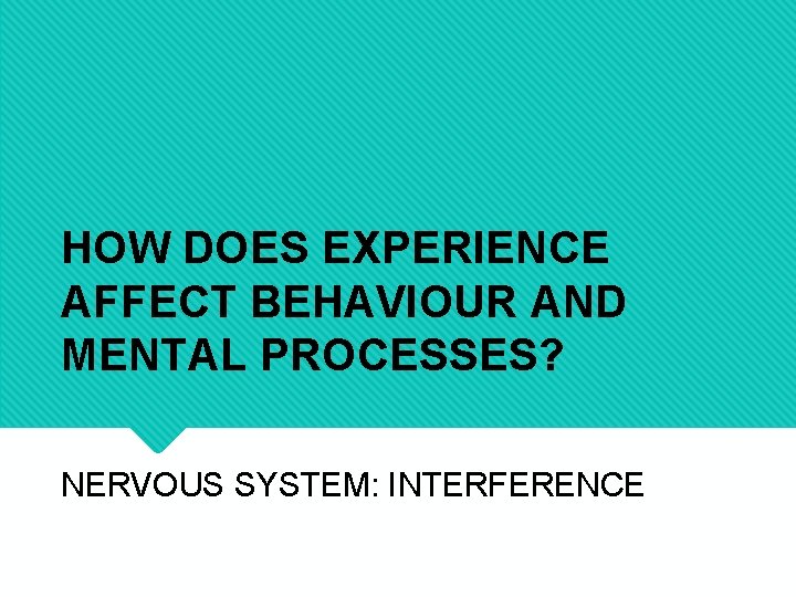 HOW DOES EXPERIENCE AFFECT BEHAVIOUR AND MENTAL PROCESSES