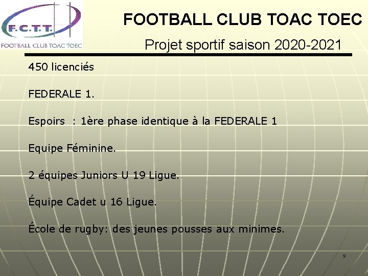 FOOTBALL CLUB TOAC TOEC SAISON 2020 2021 1