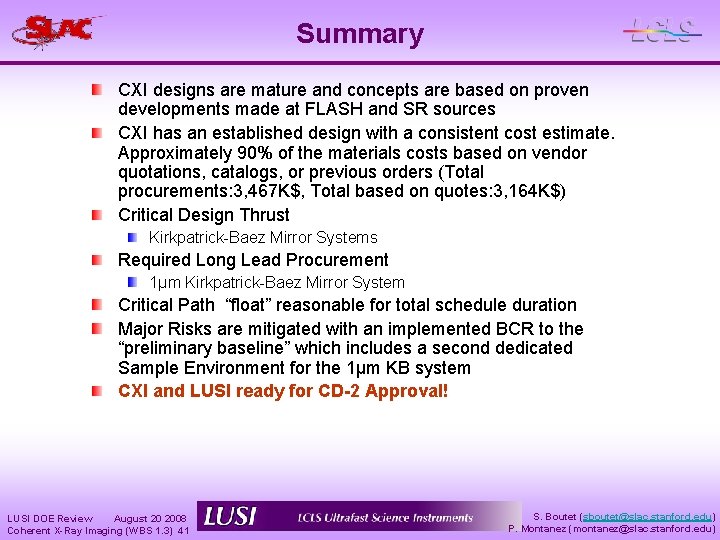 LUSI Coherent Xray Imaging Instrument WBS 1 3