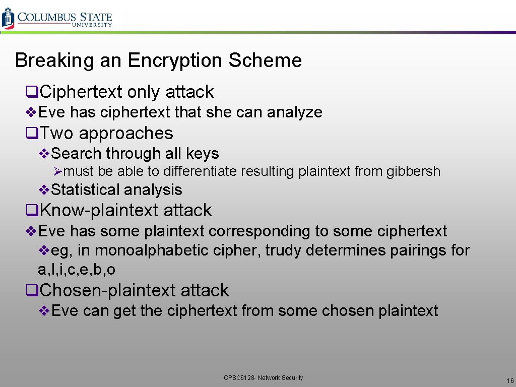 Network Security CPSC 6128 Lecture 5 Cryptography CPSC