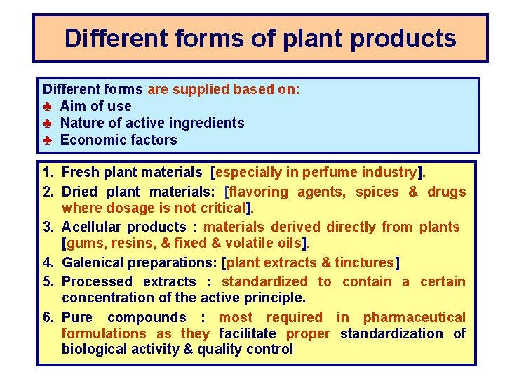 INTRODUCTION Crude drugs herbs galenical products or phytomedicinals