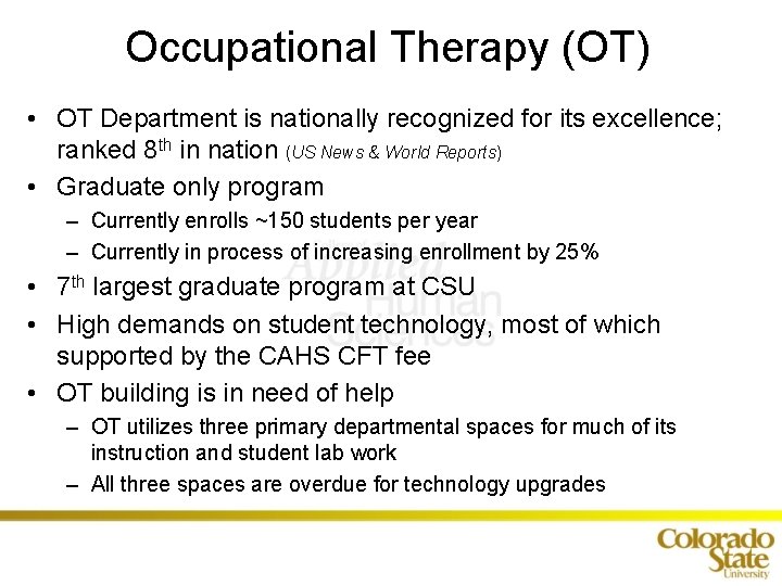 Occupational Therapy Classroom Proposal Presented to the UTFAB