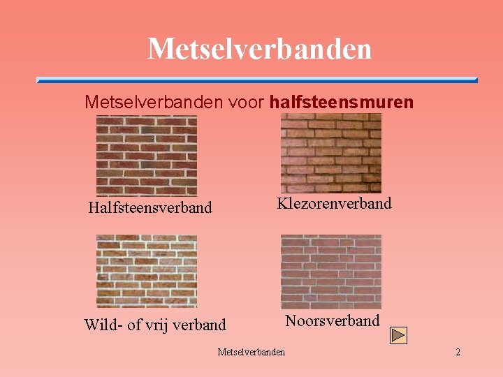 Metselverbanden In deze presentatie wordt een overzicht gegeven