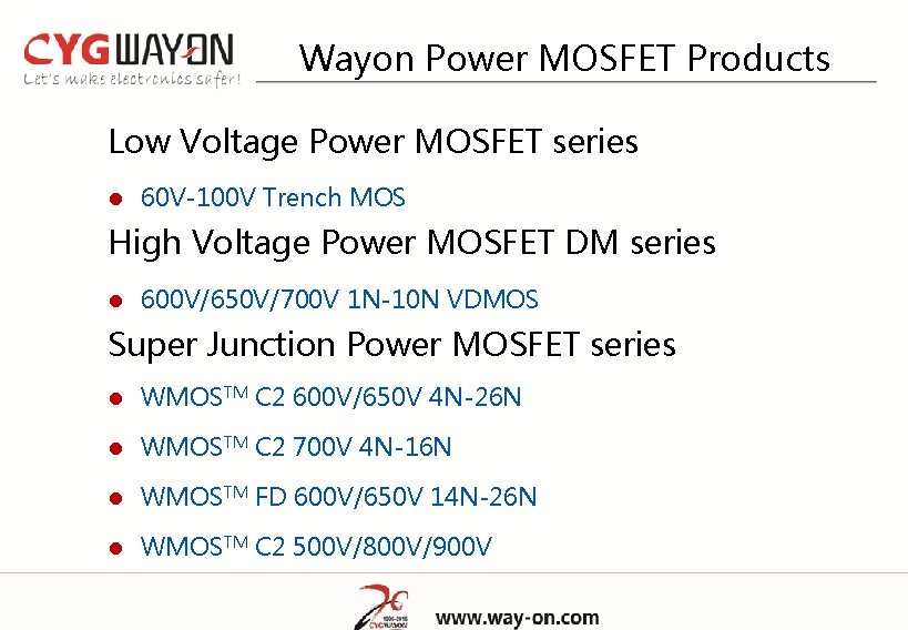 Outline Wayon Profile Power MOSFET Product Line Super