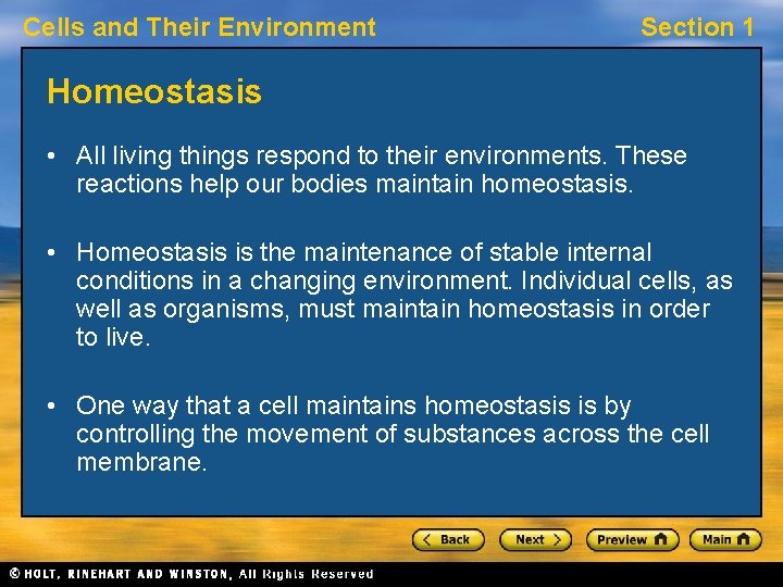 Cells and Their Environment Section 1 Cell Membrane