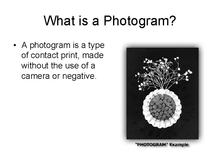 Photograms and Darkroom Procedure What is a Photogram