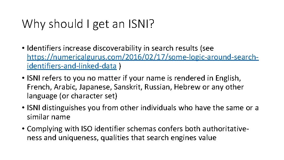 International Standard Name Identifier ISO 27729 What is