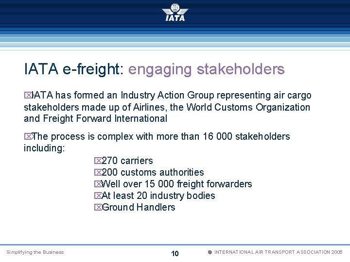 Simplifying the Business IATA efreight 1 IATA efreight