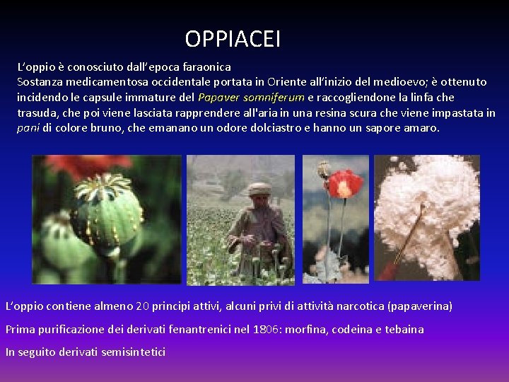 OPPIACEI Loppio conosciuto dallepoca faraonica Sostanza medicamentosa ...