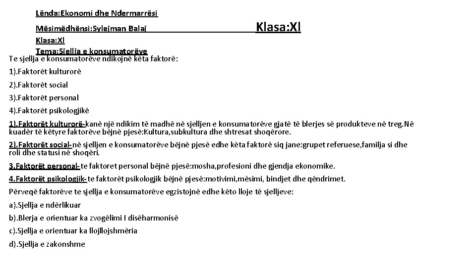 Lnda Ekonomi dhe Ndermarrsi Msimdhnsi Sylejman Balaj Klasa