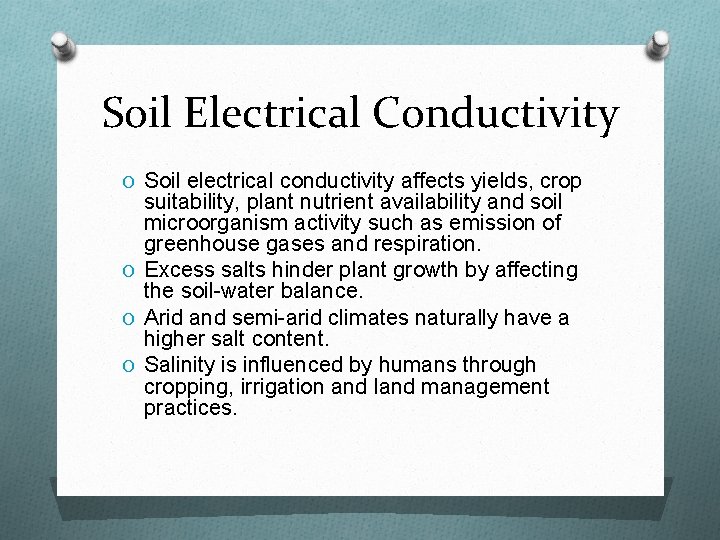 Soil Electrical Conductivity Unit Soil Science Objectives O