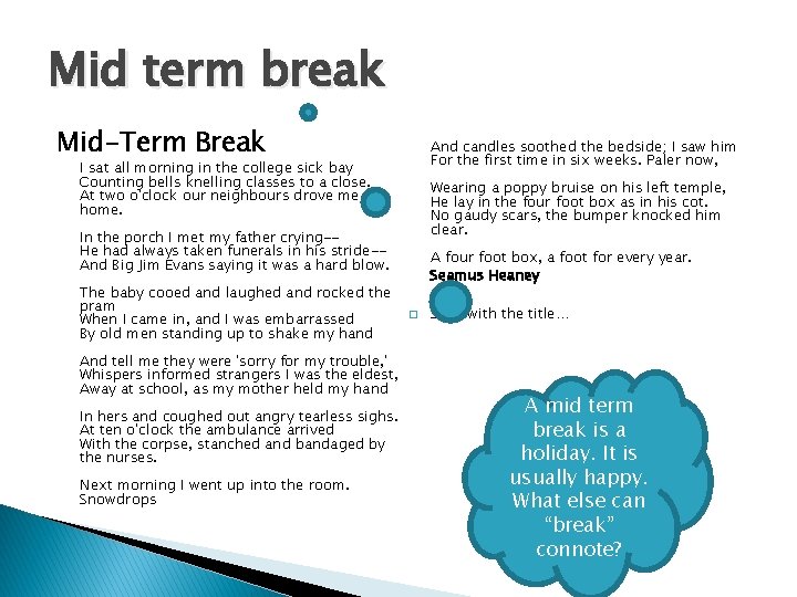 Introducing a poem midterm break 24 November 2020