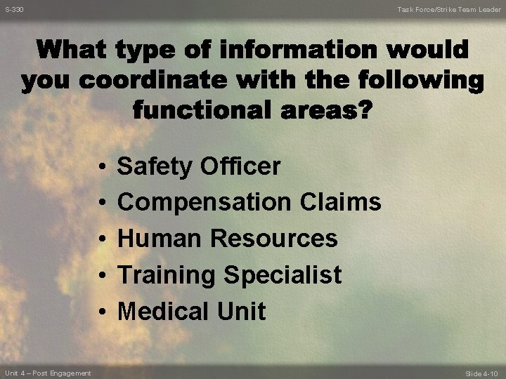 S330 Unit 4 Post Engagement Task ForceStrike Team