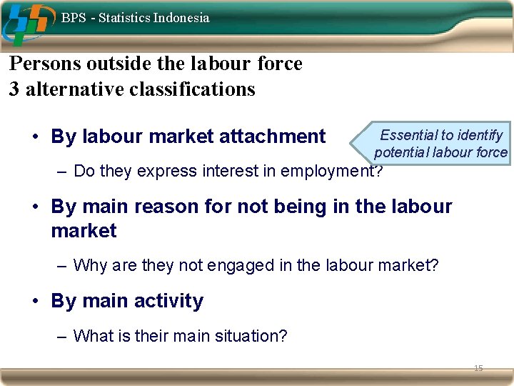 Unemployment and Potential labour force Measurement dissemination issues