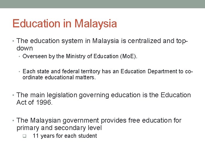 EDUCATION SYSTEM IN MALAYSIA THE SCHOOL CURRICULUM CURRICULUM
