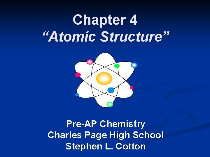 Chapter 4 Atomic Structure PreAP Chemistry Charles Page