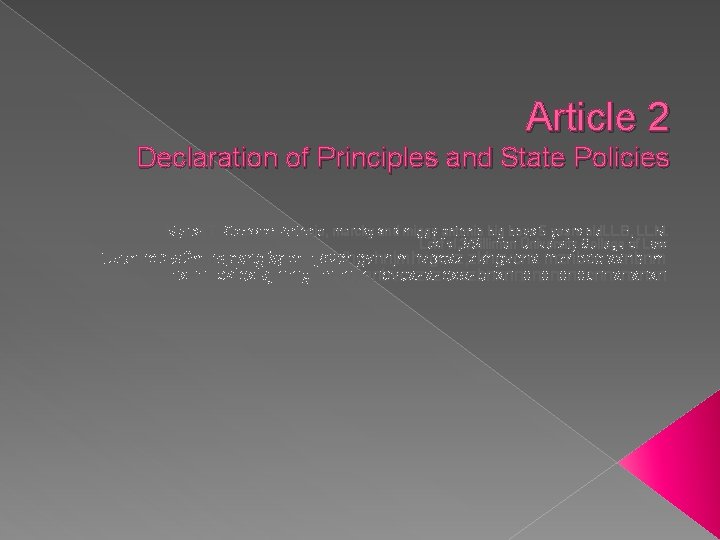 Article 2 Declaration of Principles and State Policies