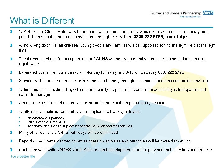 Mindsight CAMHS service and a Behaviour Emotional and