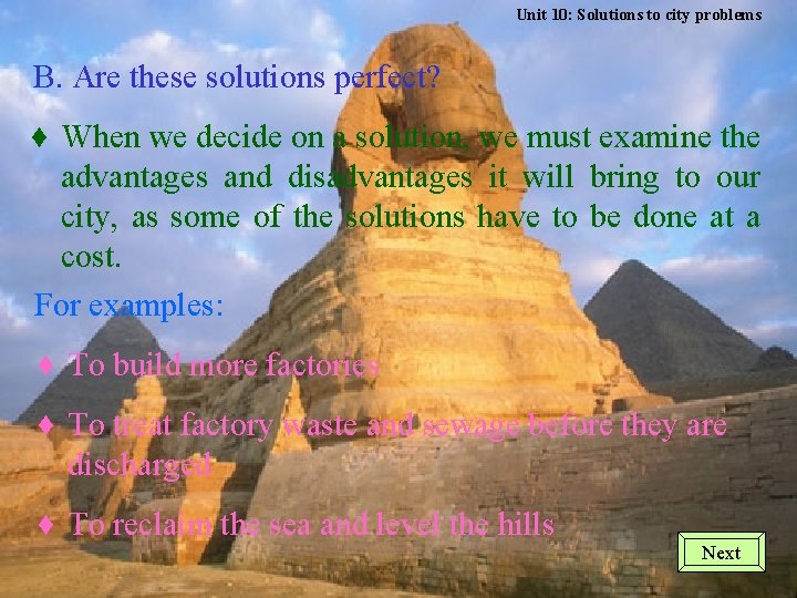 Unit 10 Solutions to city problems A How