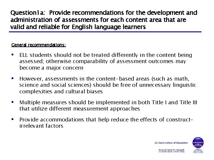 Assessment of English Language Learners Jamal Abedi University