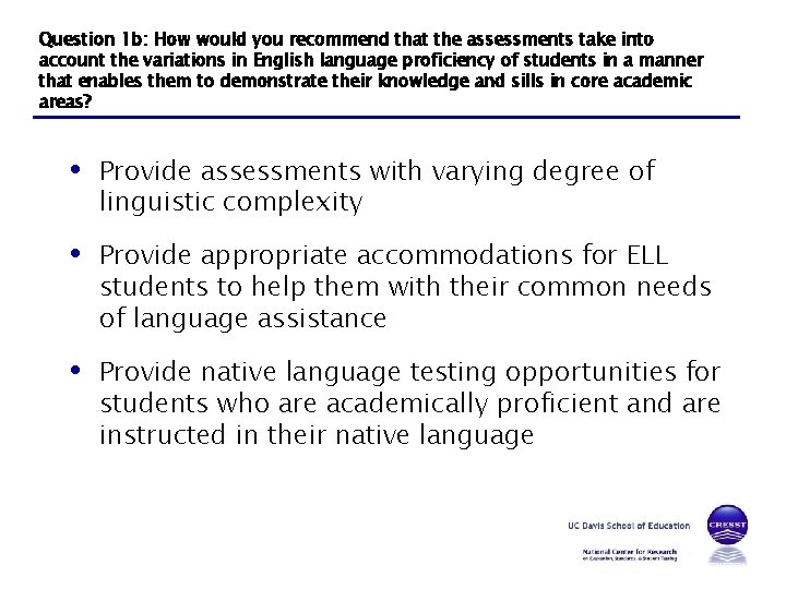Assessment of English Language Learners Jamal Abedi University