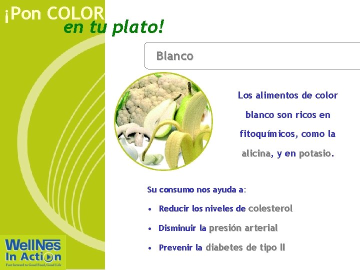 Pon COLOR en tu plato Blanco Los alimentos