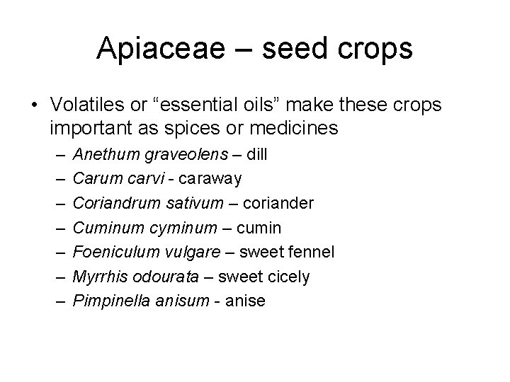 APIACEAE formerly the Umbelliferae John Navazio Organic Seed