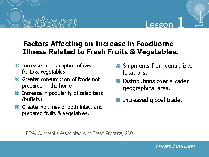 Lesson 1 Introduction Microbiological Safety of Fresh Fruits