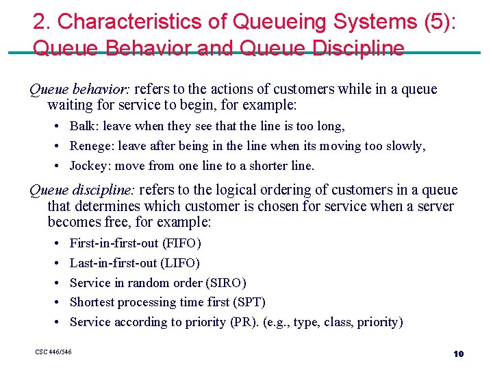Part 5 Queueing Models CSC 446546 Agenda 1