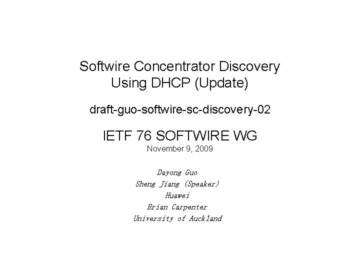 Softwire Concentrator Discovery Using DHCP Update ...