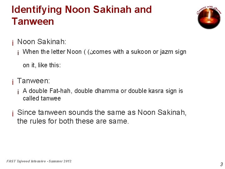 FAST Tajweed Intensive Workshop Rules of Noon Sakinah