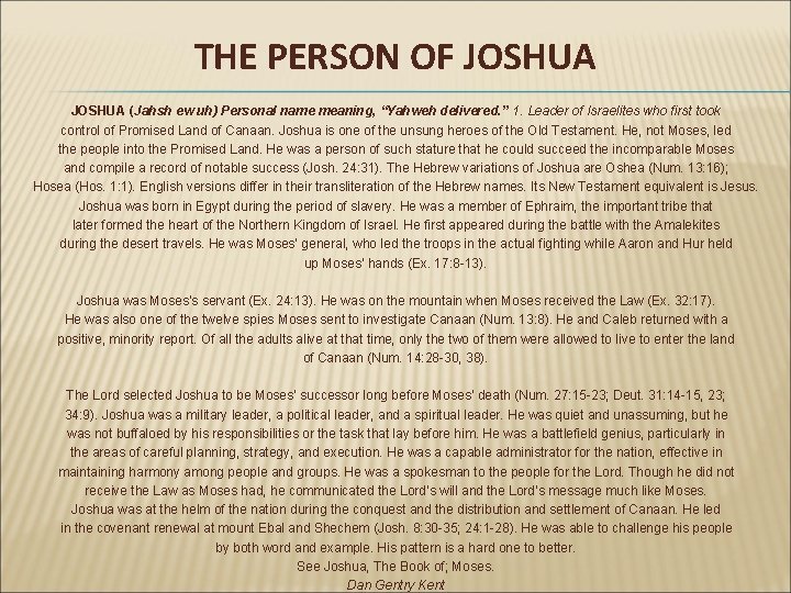 THE BOOK OF JOSHUA PART 1 ASSIGNMENT 1